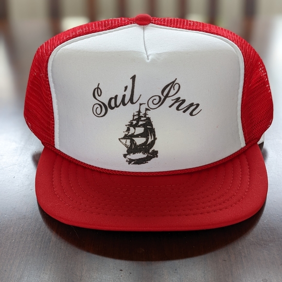 Vintage | Accessories | Vintage 7s 80s Sail Inn Red Trucker Snapback ...